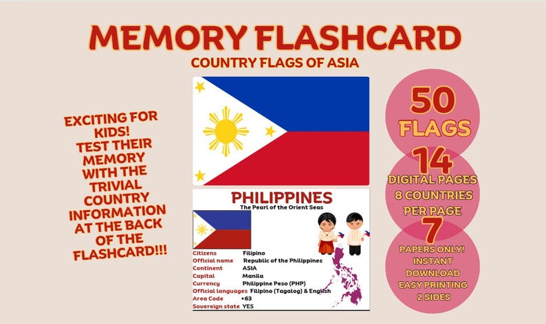 50 PRINTABLE Flashcards | Montessori Flashcards | ASIAN Countries ...