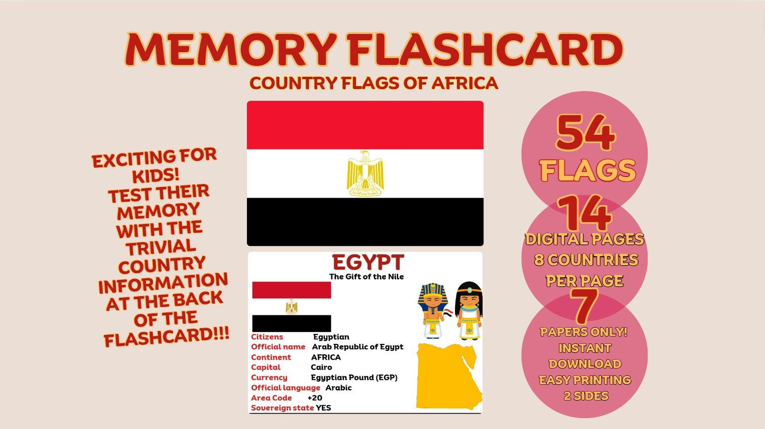 PRINTABLE Montessori AFRICAN Country Flags Memory Flashcards 54 Flags ...