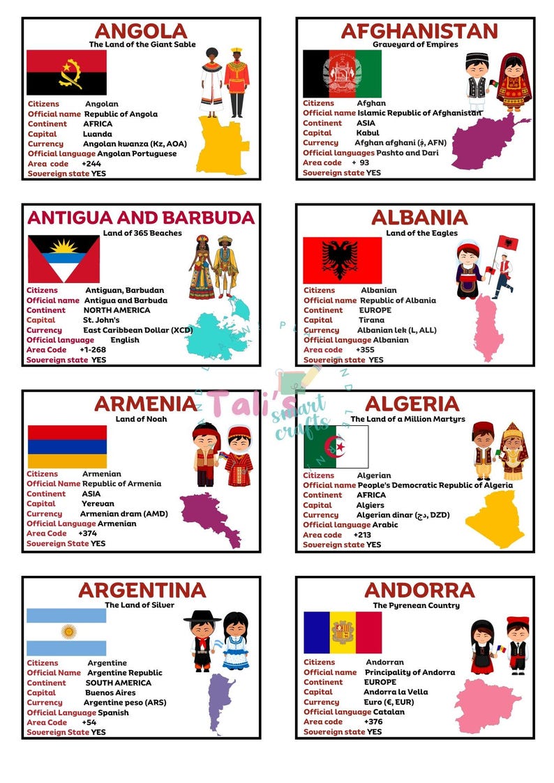 PRINTABLE Montessori Country Flags of the World Memory Flashcards | 201 ...