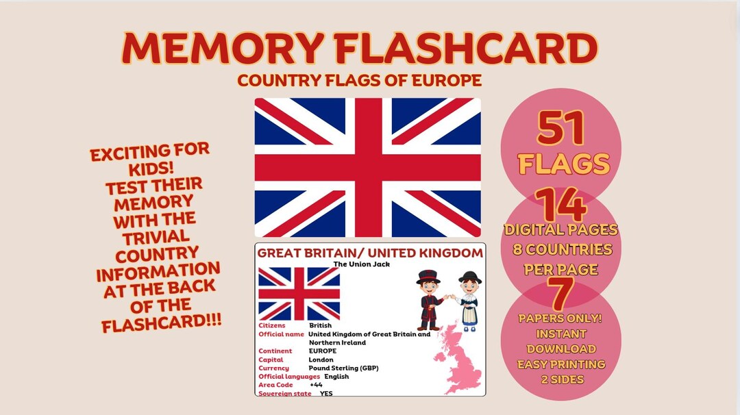 PRINTABLE Montessori EUROPE Country Flags Memory Flashcards |51 Flags ...