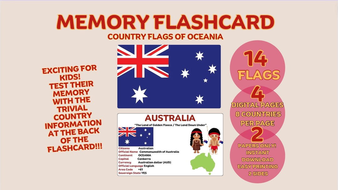 PRINTABLE Montessori Country Flags of the OCEANIA Memory Flashcards ...