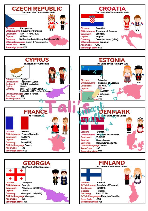 51 PRINTABLE Flashcards| Montessori Flashcards|european Countries ...