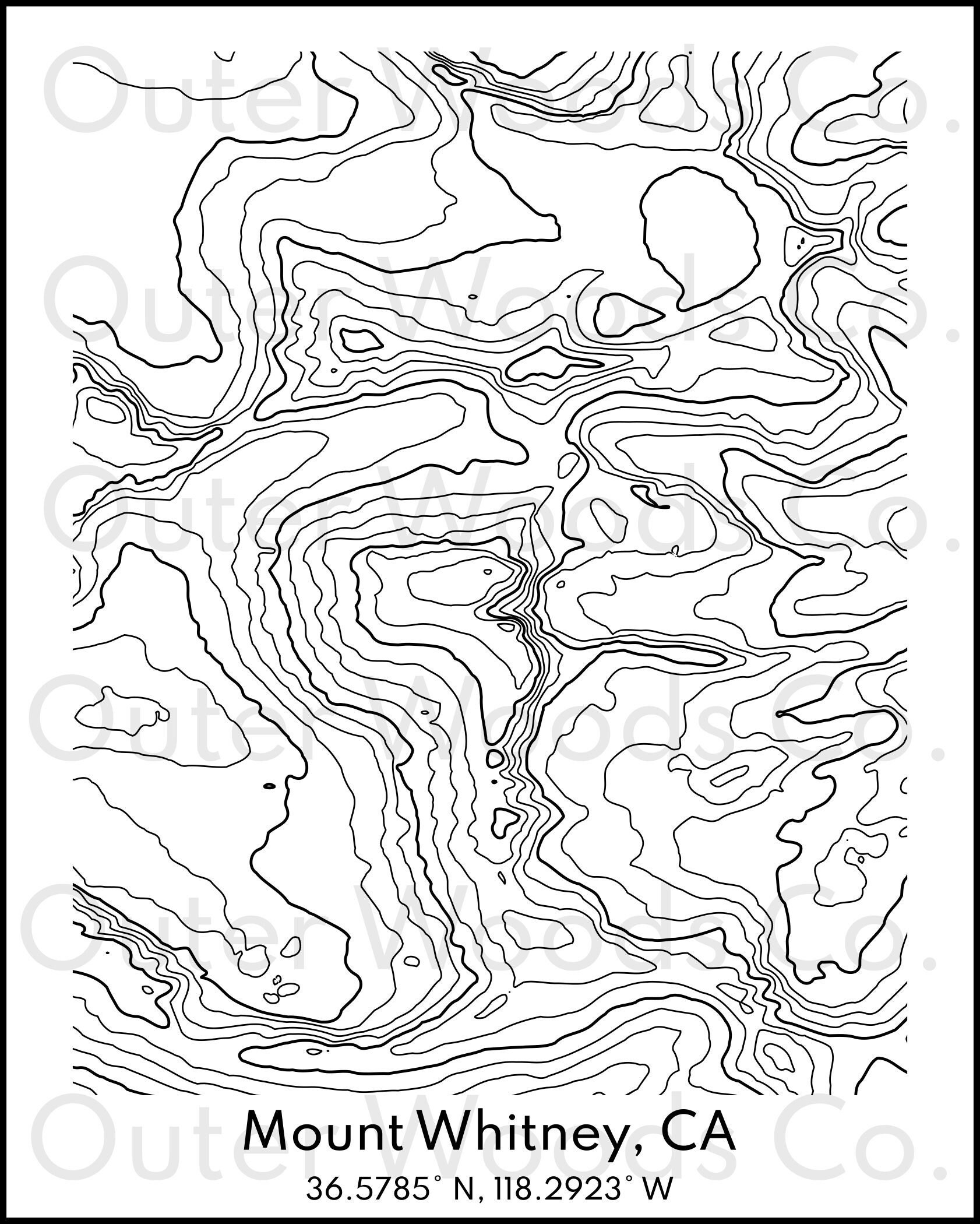 Mount Whitney Topographical Map California Map Elevation - Etsy