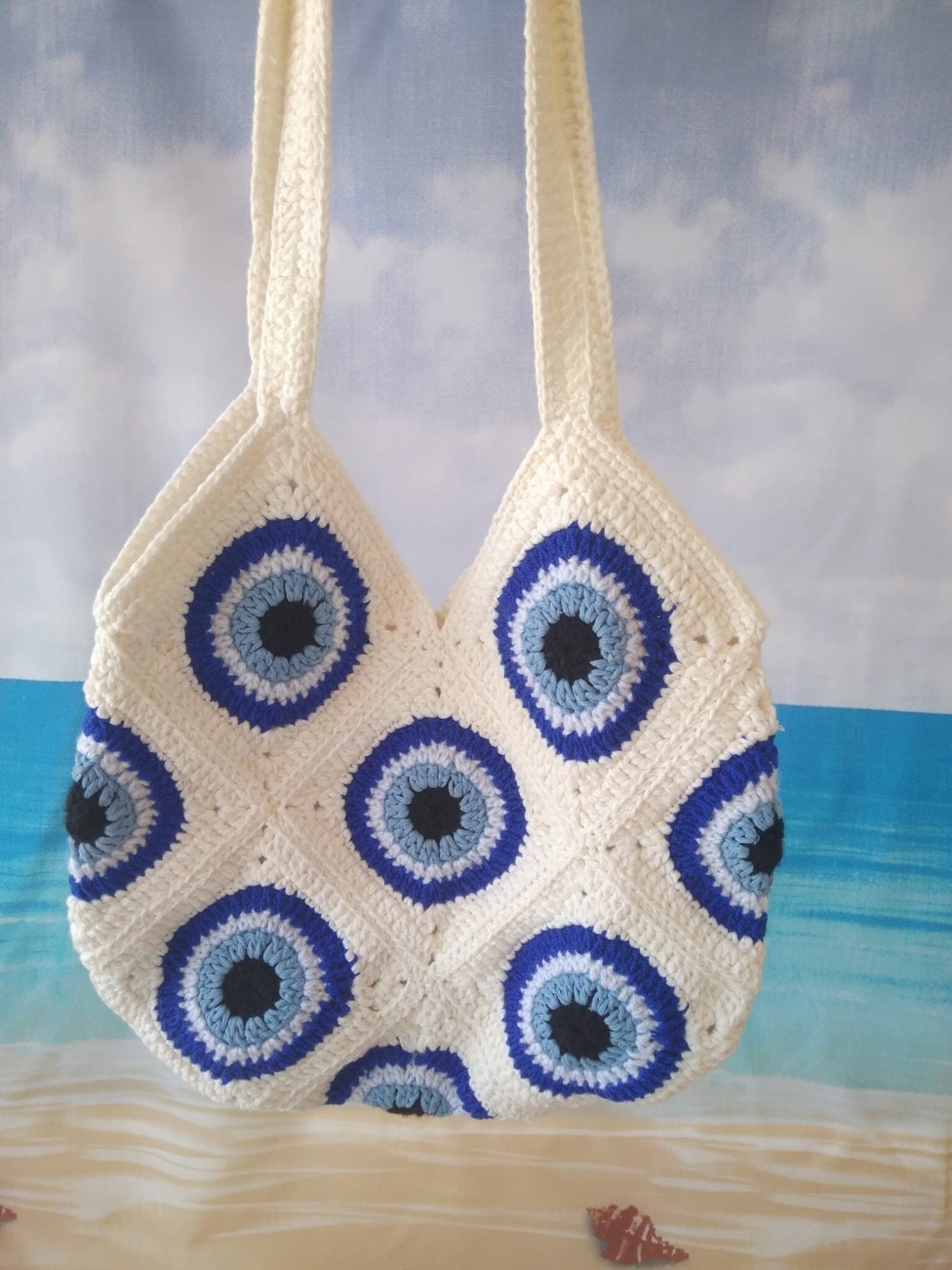 Evil Eye Crochet Bag Evil Eye Bag Charm Evil Eye Handmade Bag Blue Bag ...