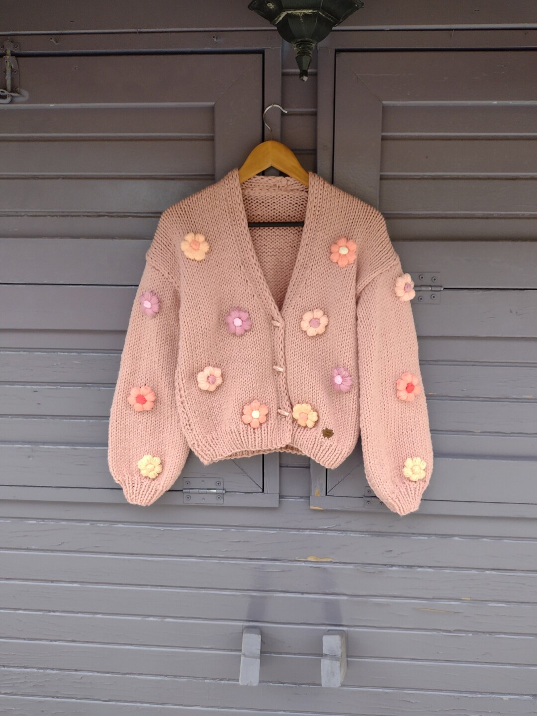 Fresh Wildflower Cardigan Pink Floral Knit Cardigan Handmade Cardigan ...