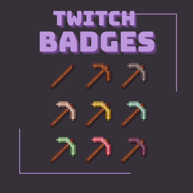 Pickaxe Badges Twitch Sub Bit Badges Emotes Mine Craft Gaming 8-bit ...