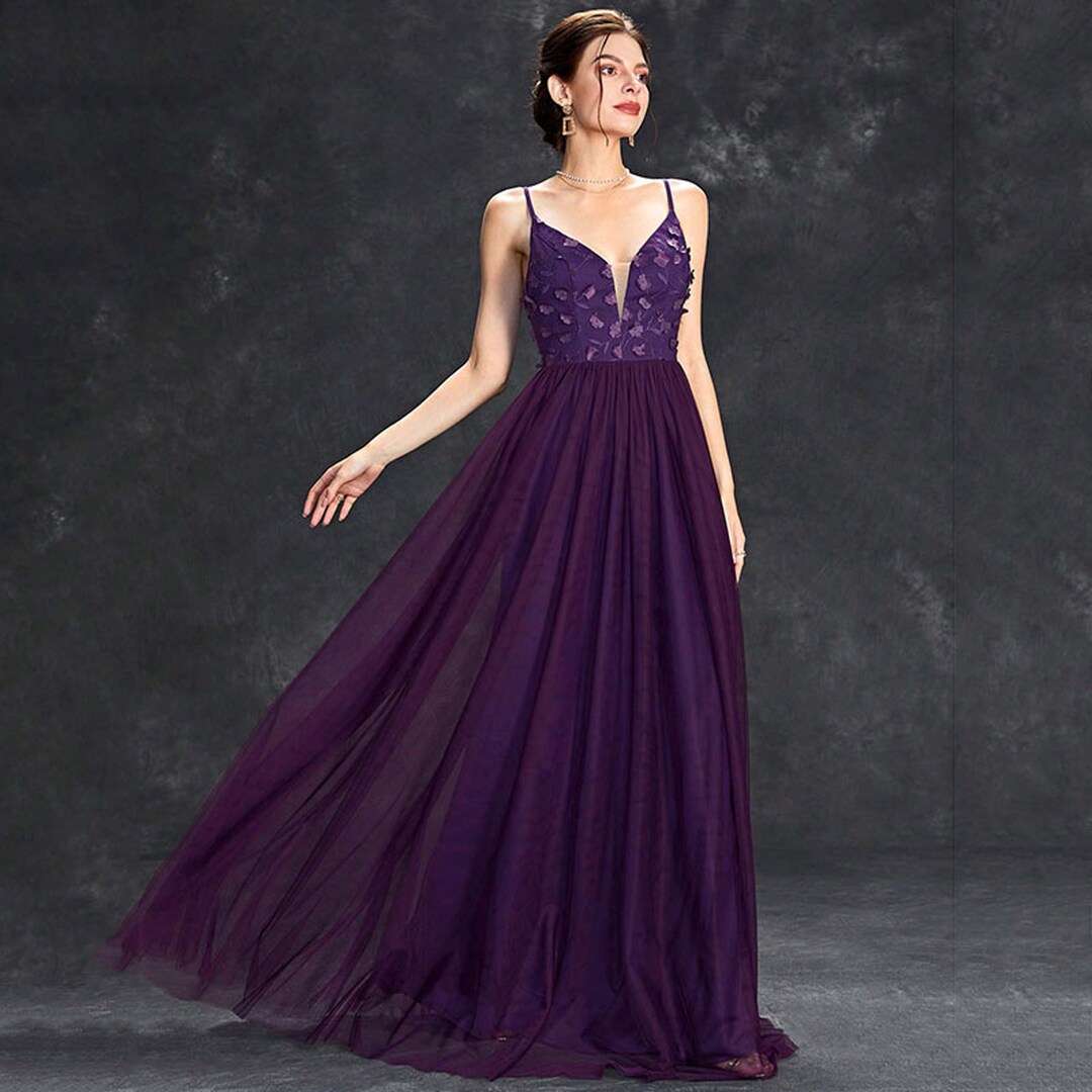 Purple Evening Dress, Spaghetti Straps Prom Dress, Princess Graduation ...