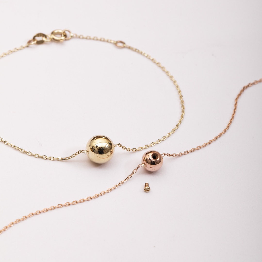 14K 18K Real Gold Ball Sphere Urn Bracelet, Custom 6mm 7mm 8mm Sphere ...