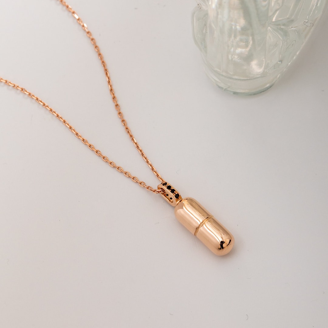 Capsule Tube Urn Pendant 14K 18K Real Gold, Cremation Keepsake Tube ...