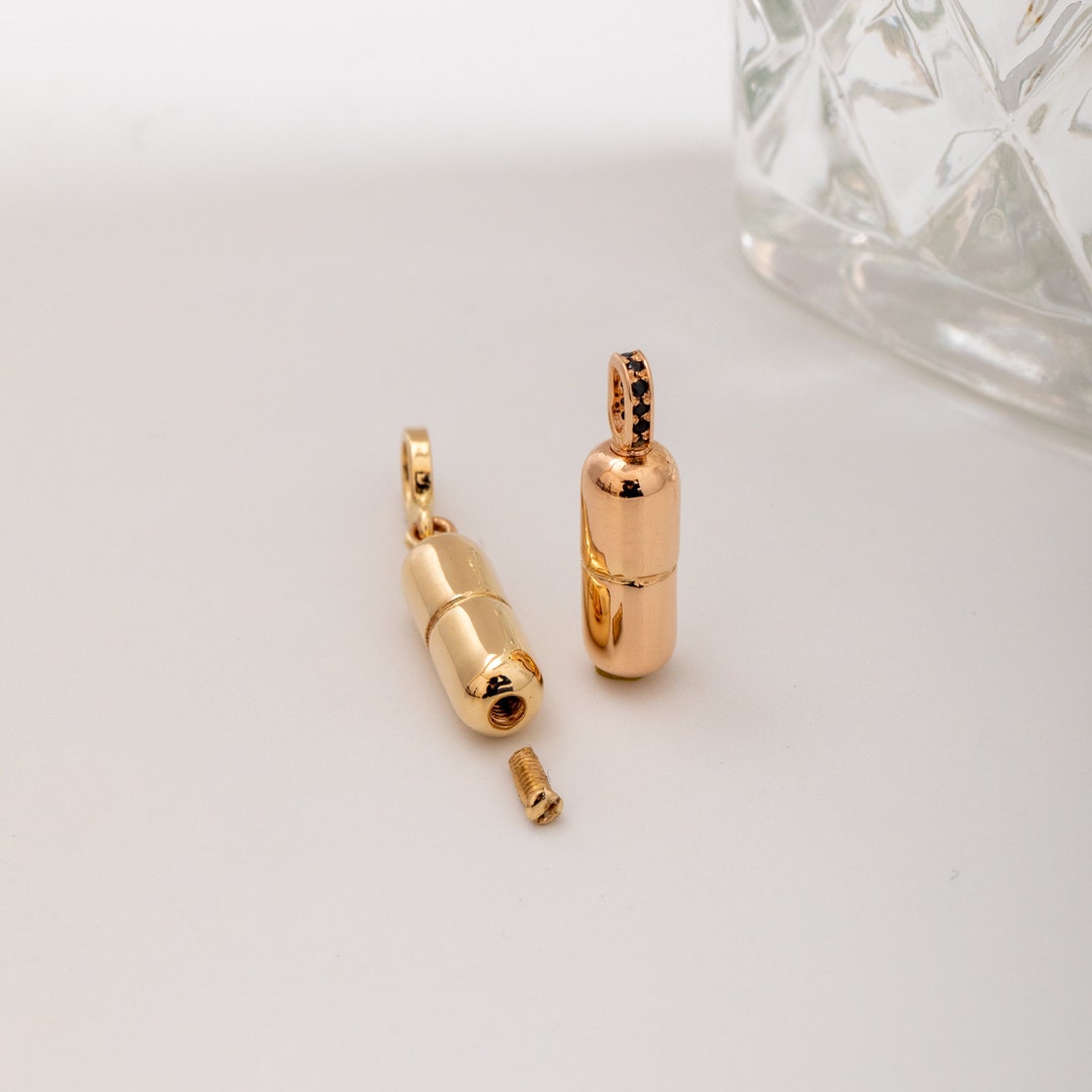 Capsule Tube Urn Pendant 14K 18K Real Gold, Cremation Keepsake Tube ...