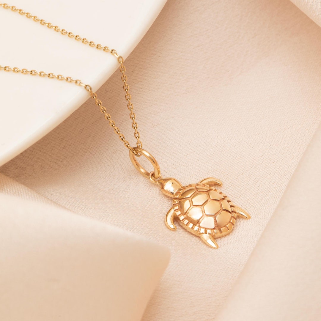 14K SOLID Gold Sea Turtle Urn Necklace, Tortoise Pendant for Loved Ones ...