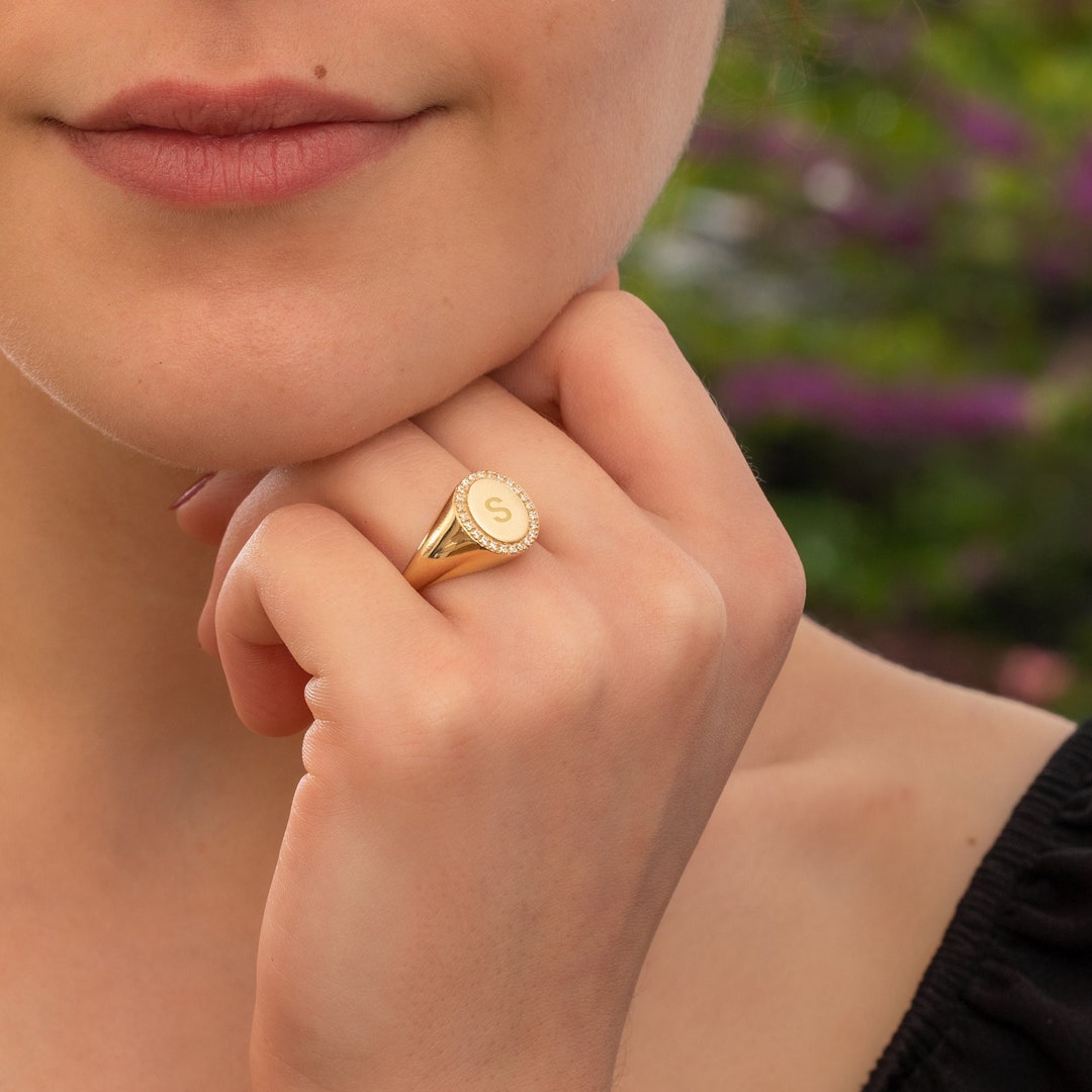 14K 18K Real Gold Diamond Signet Ring Urn for Ashes - Etsy