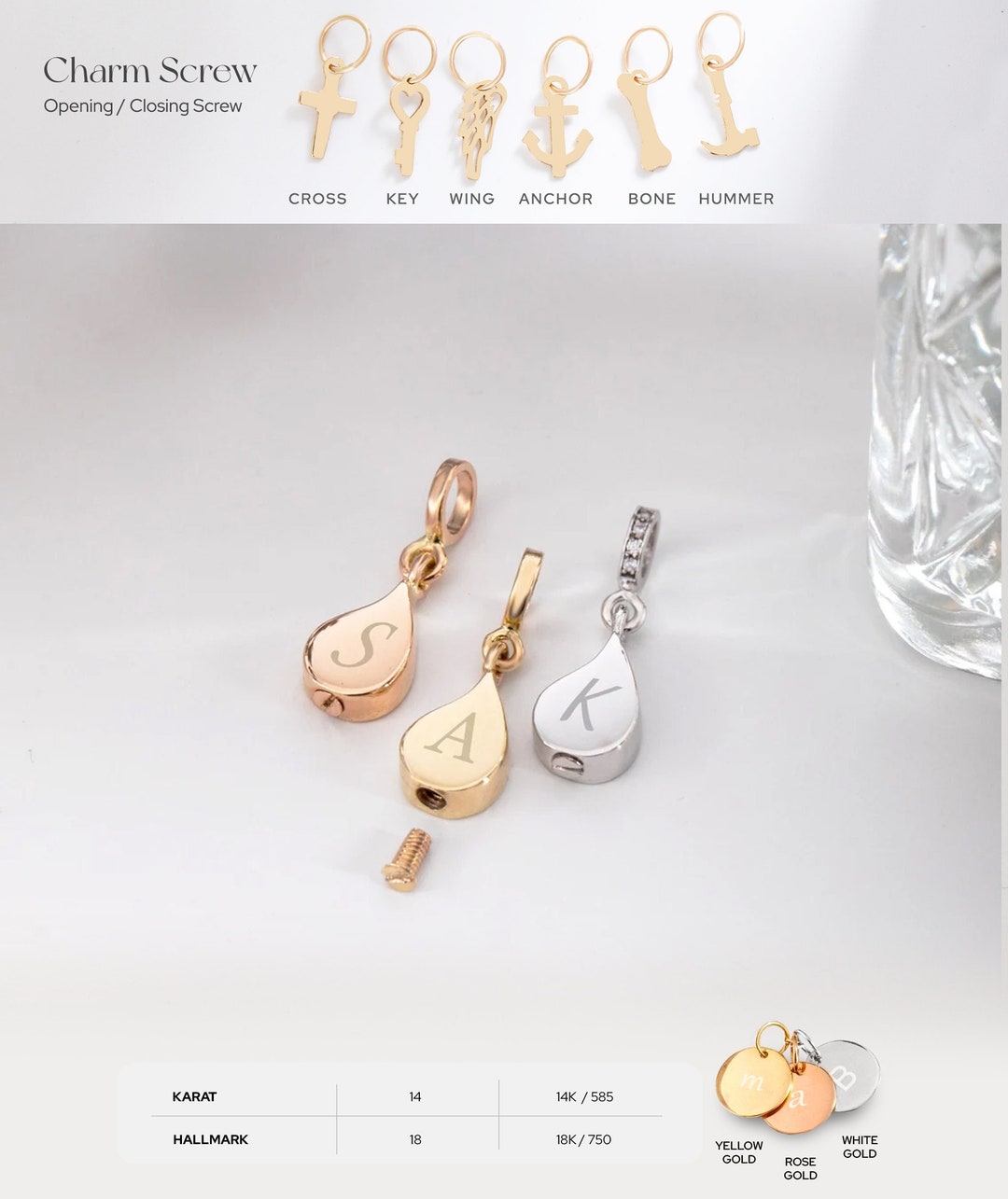 Teardrop Urn Pendant 14K 18K Real Gold Custom Engrave Memorial ...