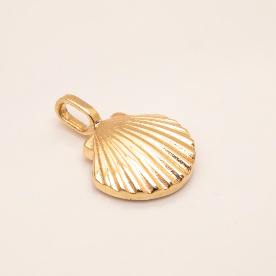 10K 14K 18K SOLID Gold Seashell Urn Necklace, Oyster Pendant, Cute ...