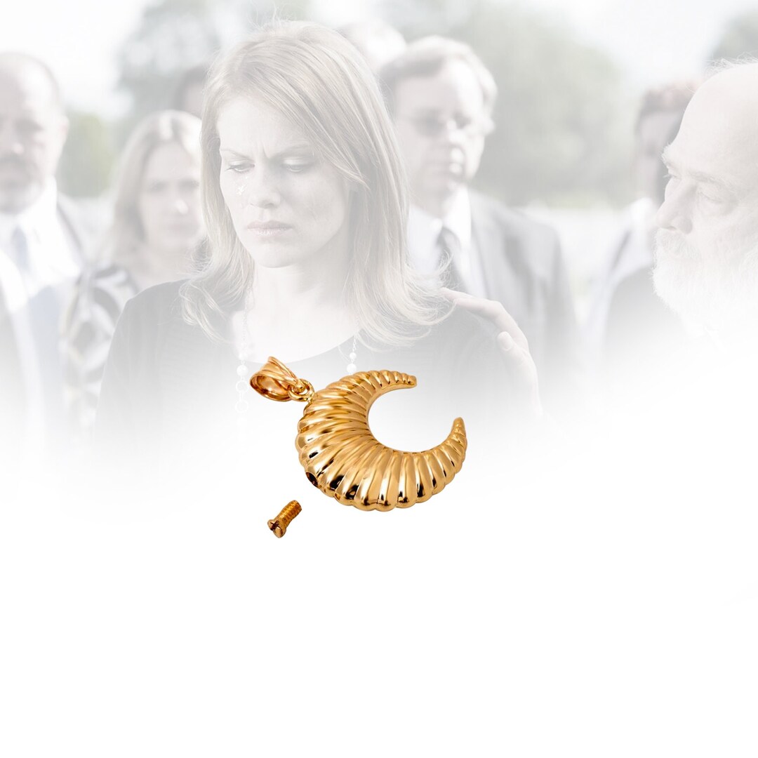 14K Real Gold Croissant Crescent Urn Pendant, Remembrance Gift Crescent ...