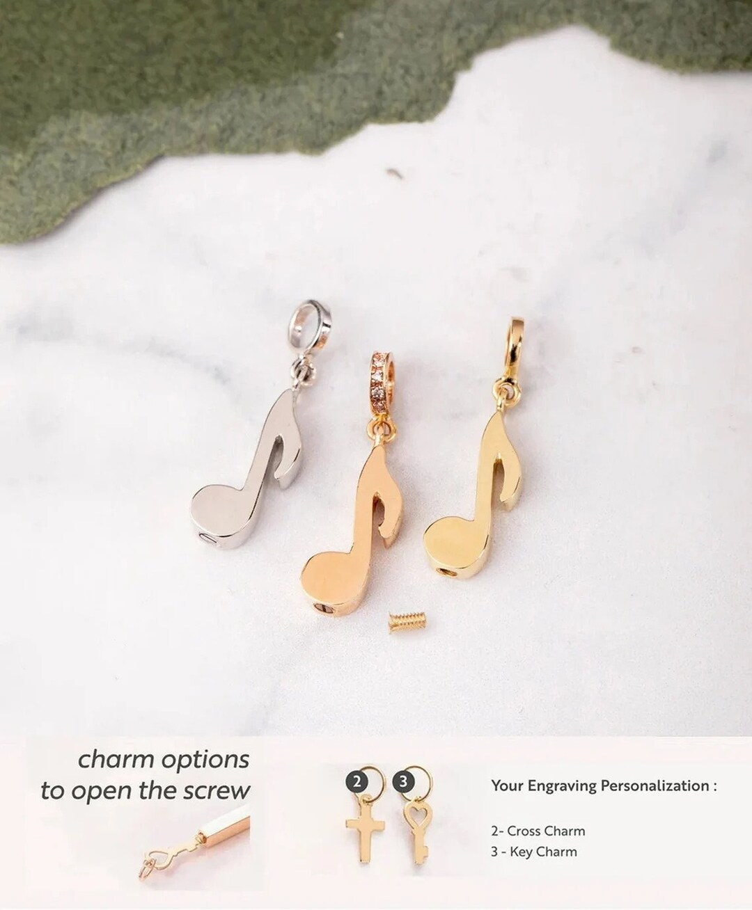 Musical Note Urn Pendant for Ashes 10K 14K 18K Real Gold, Custom ...