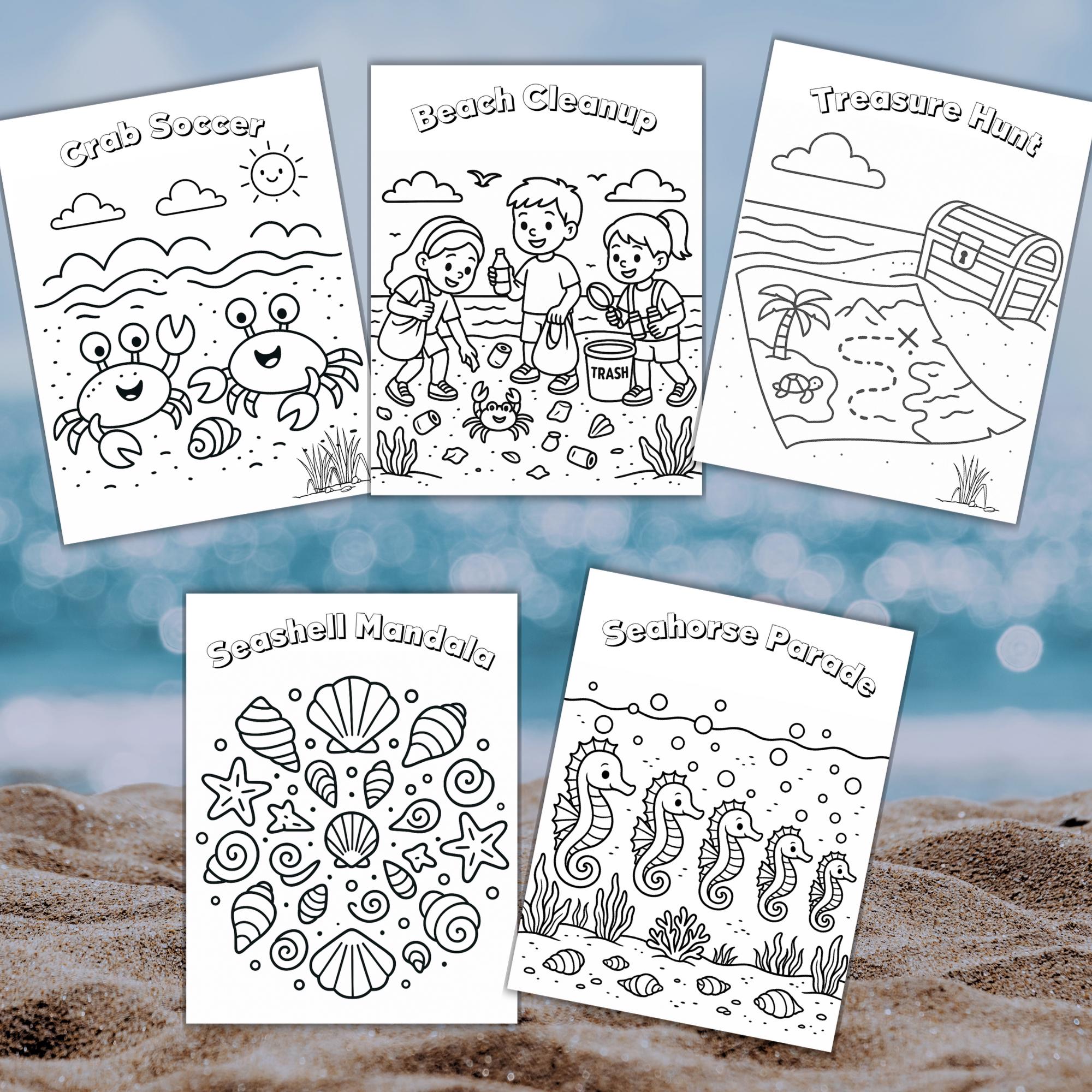 Beach Day Coloring Pages for Kids: Summer Fun Activity (digital ...