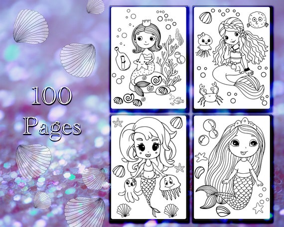Printable Mermaid Coloring Pages 100 Pages Coloring Book for - Etsy Canada