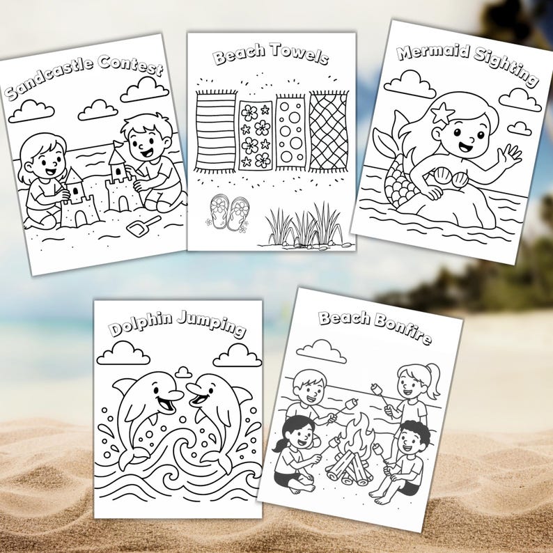 Beach Day Coloring Pages for Kids: Summer Fun Activity (digital ...