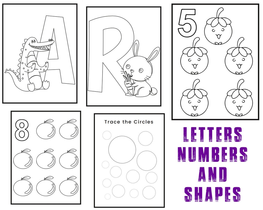Printable Kids Coloring Book: Letters, Numbers, Shapes (PDF) - Etsy