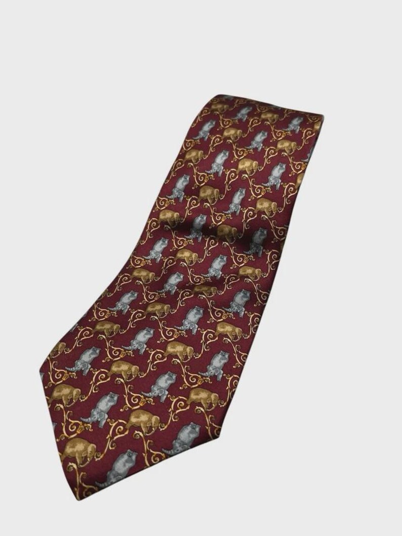 Vintage Faberge Silk Tie Burgundy Elephant Print Novelty Luxury ...