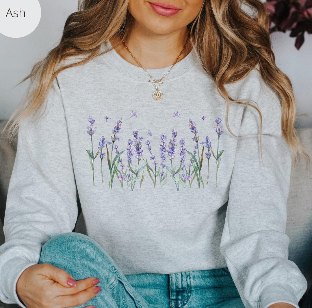Vintage Flower Sweatshirt, Pressed Flower, Watercolor Floral, Lavender ...