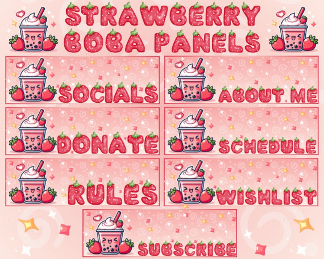 Red Strawberry Boba Twitch Panels Stream Panels Cute Stream Kawaii ...