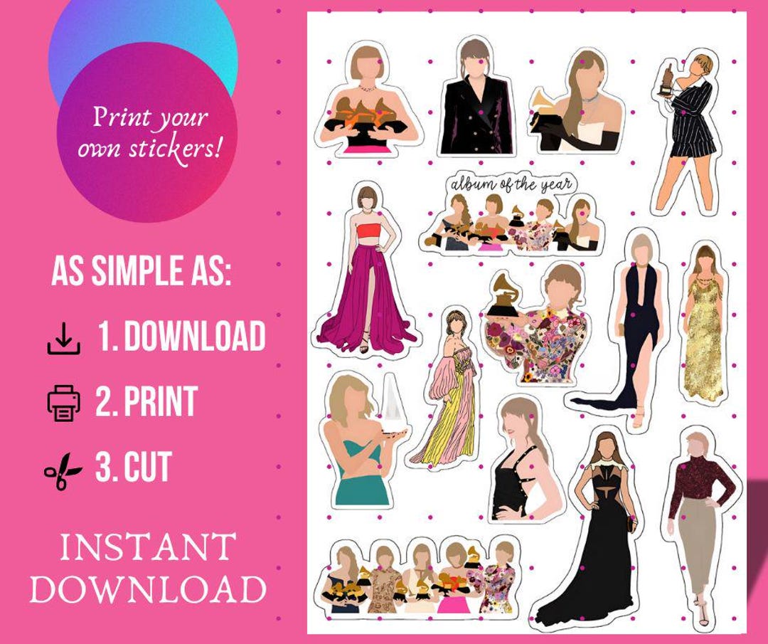 Swiftie Printable Stickers | Print and Cut TS Award Show Outfit ...