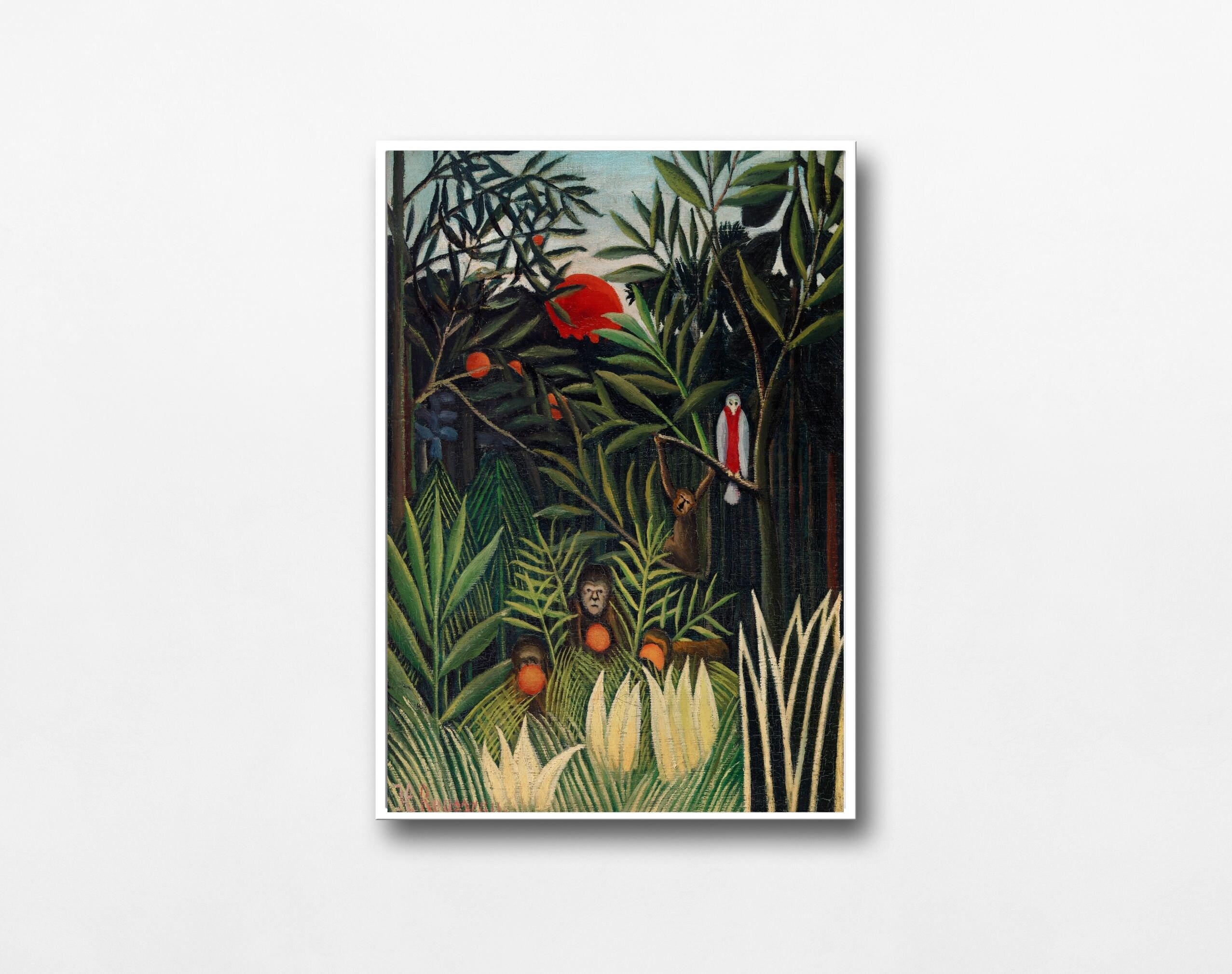 Henri Rousseau Printable Monkeys and Parrot sage Green | Etsy