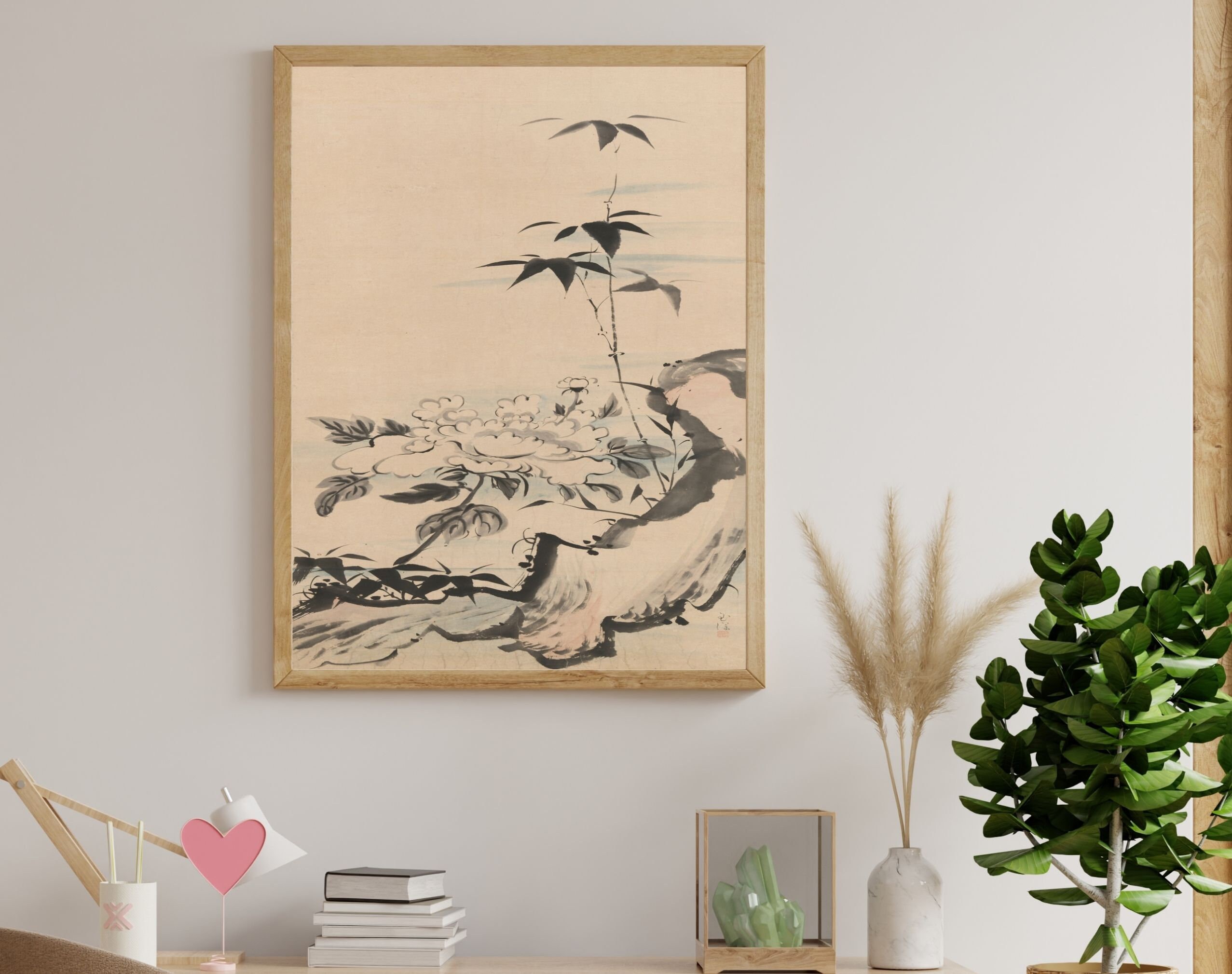 Peony and Bamboo 1768 Ike tokuyama Gyokuran Japanese - Etsy