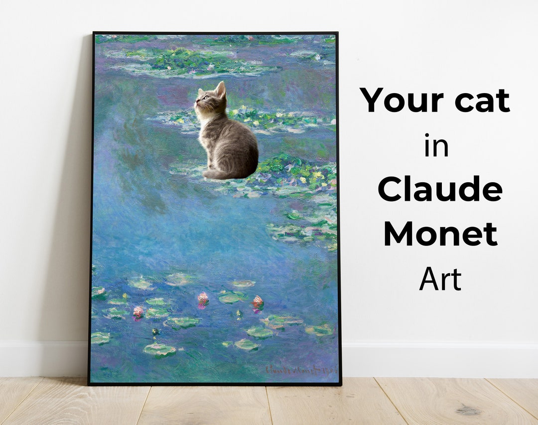 Personalized Cat Wall Art, Claude Monet Cat Print, Floral Cat Art, Cat ...