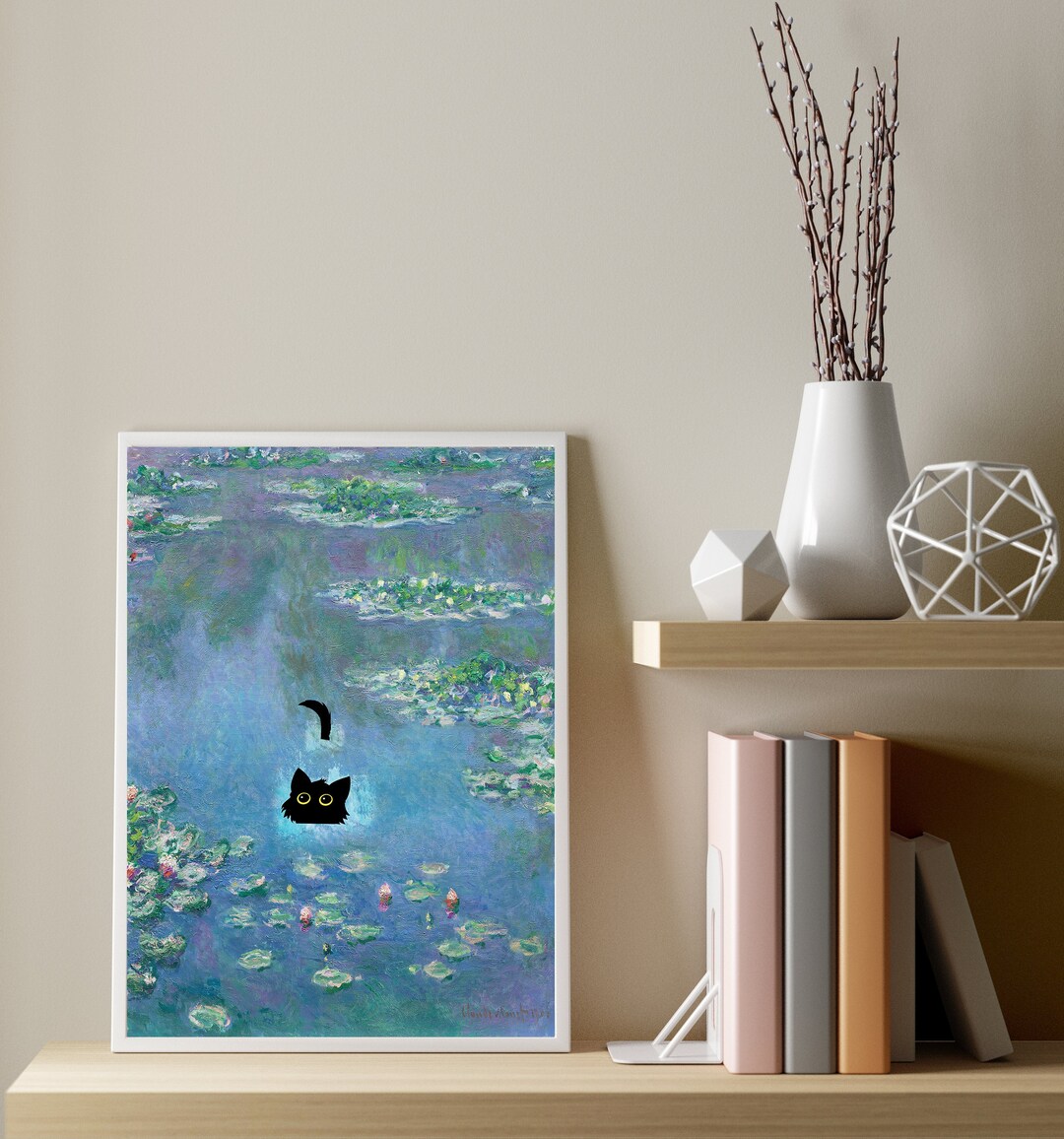 Monet Cat Pictures, Waterlily Cat Art, Floral Cat Art, Cat Poster Monet ...