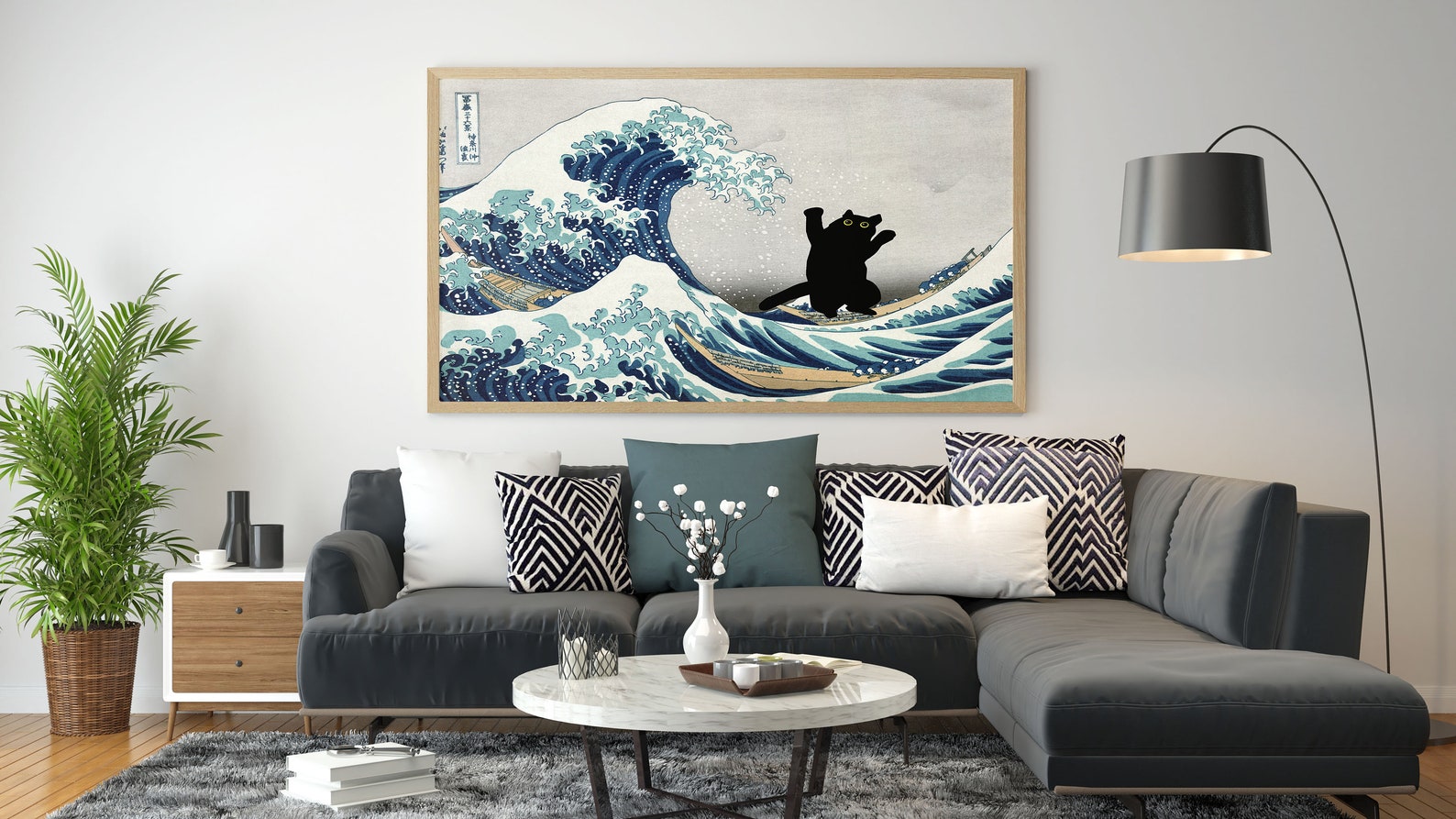Cat Poster the Great Wave Cat Cat Art Cat in Famous Art - Etsy