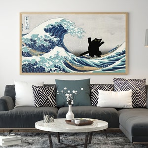 Cat Poster, the Great Wave Cat, Cat Art, Cat in Famous Art Print ...