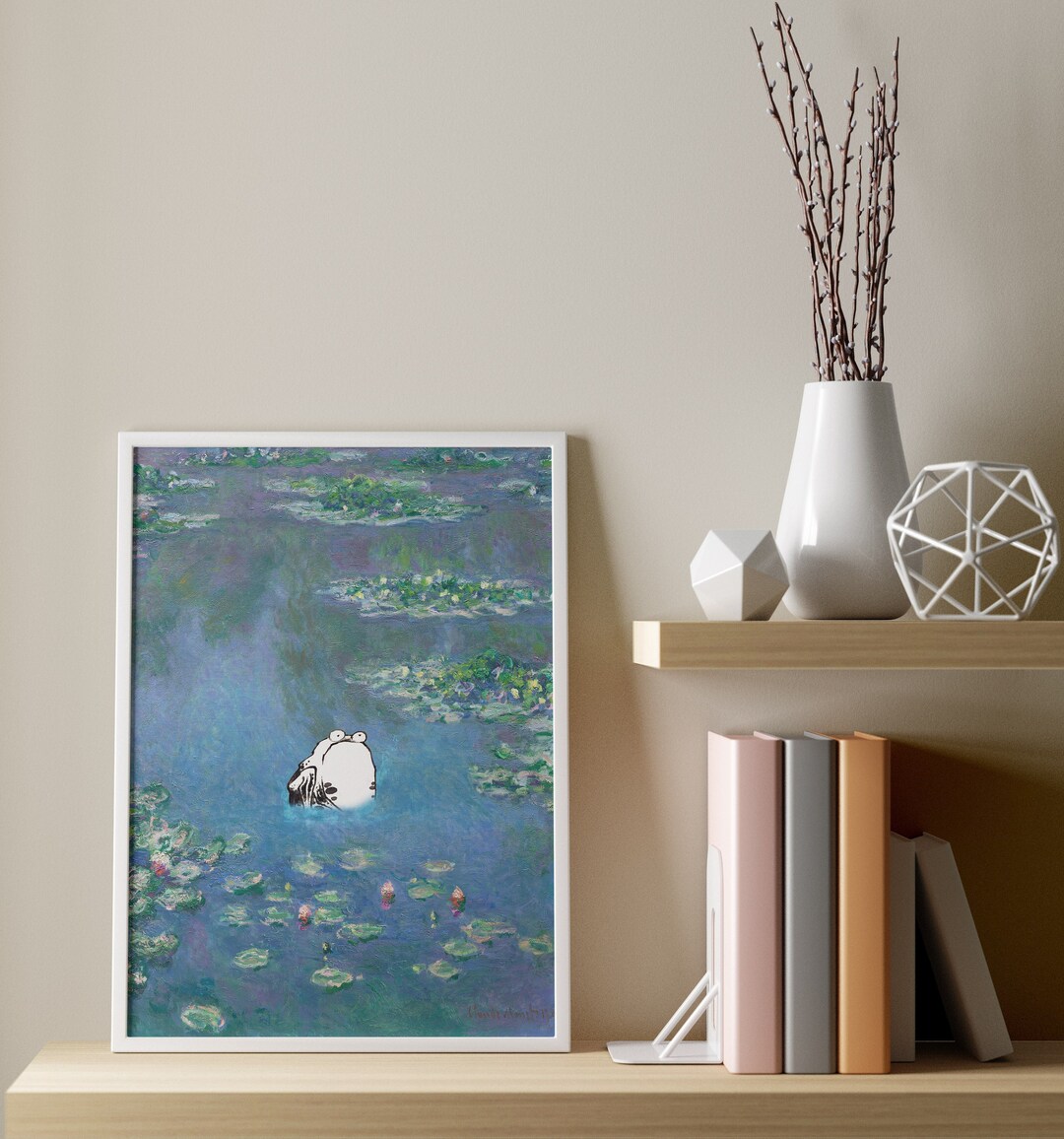 Frog Poster, Unimpressed Frog, Monet Waterlily Frog Print, Claude Monet ...