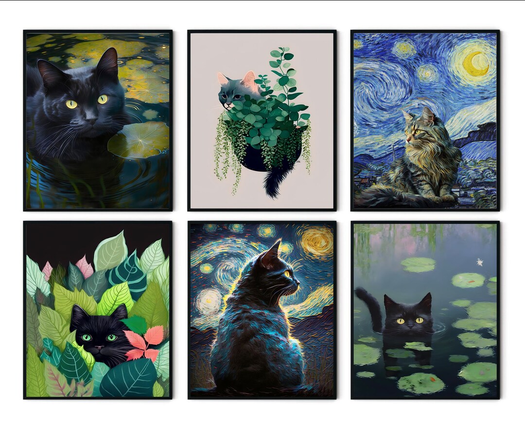 Cat Poster Set of 6 Monet Cat Print Van Gogh Cat Poster - Etsy