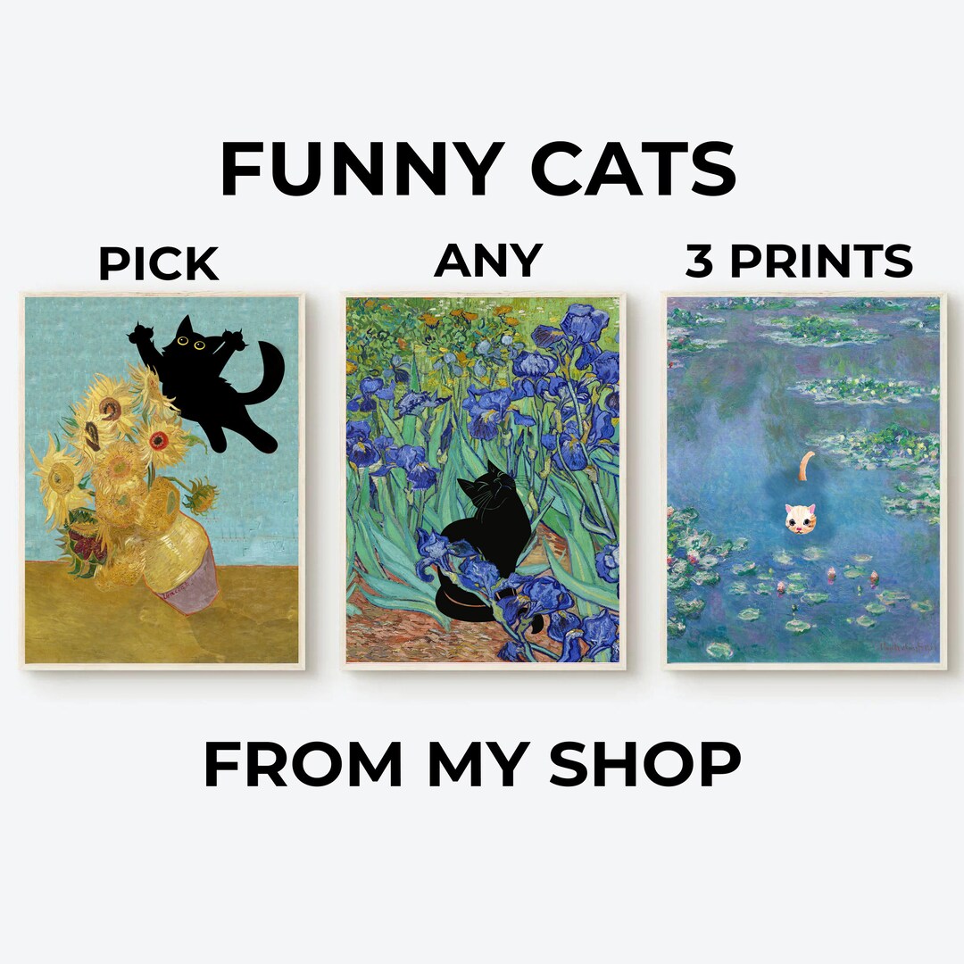 Cat Print, Monet Cat Print, Giclée Monet Waterlily Cat Print, Van Gogh ...