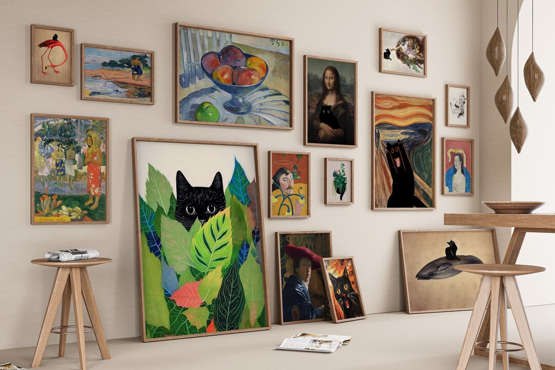 Gallery Wall Set 500+, Mega Bundle Mix Set, Funny Cat Print, Famous ...
