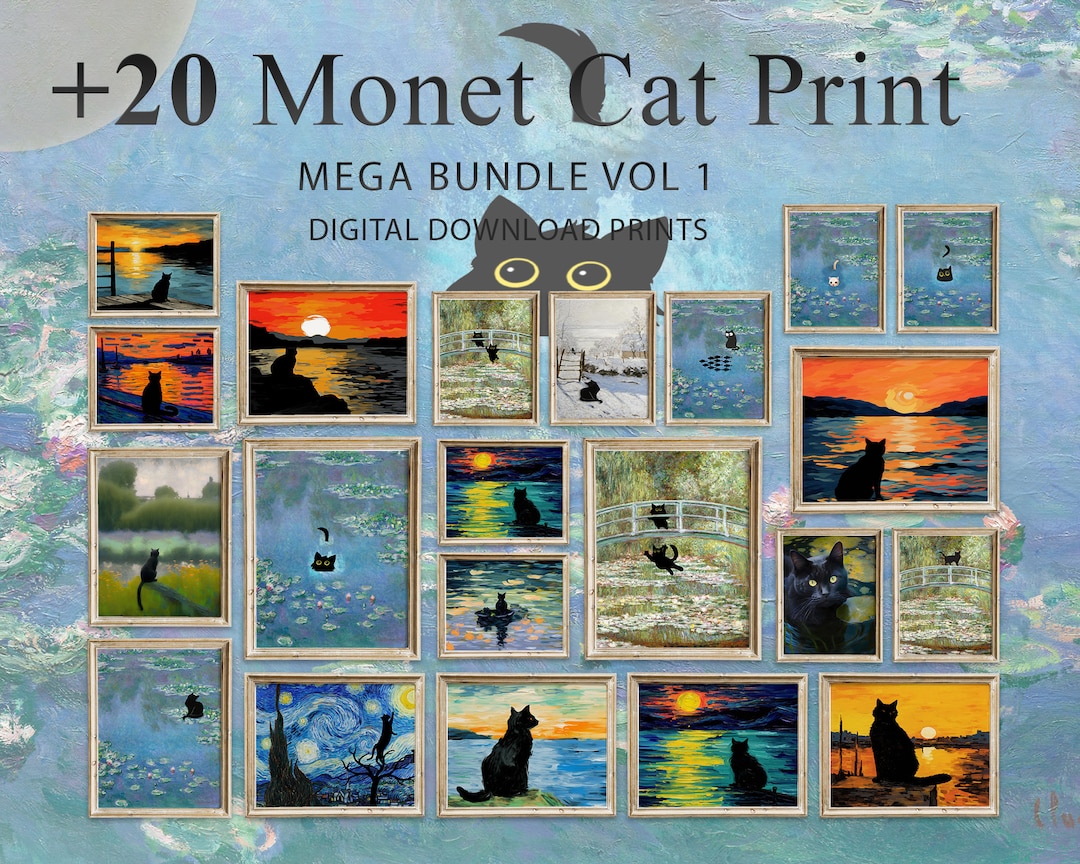 Monet Cat Pictures, Waterlily Cat Art, Floral Cat Art, Cat Poster Monet ...