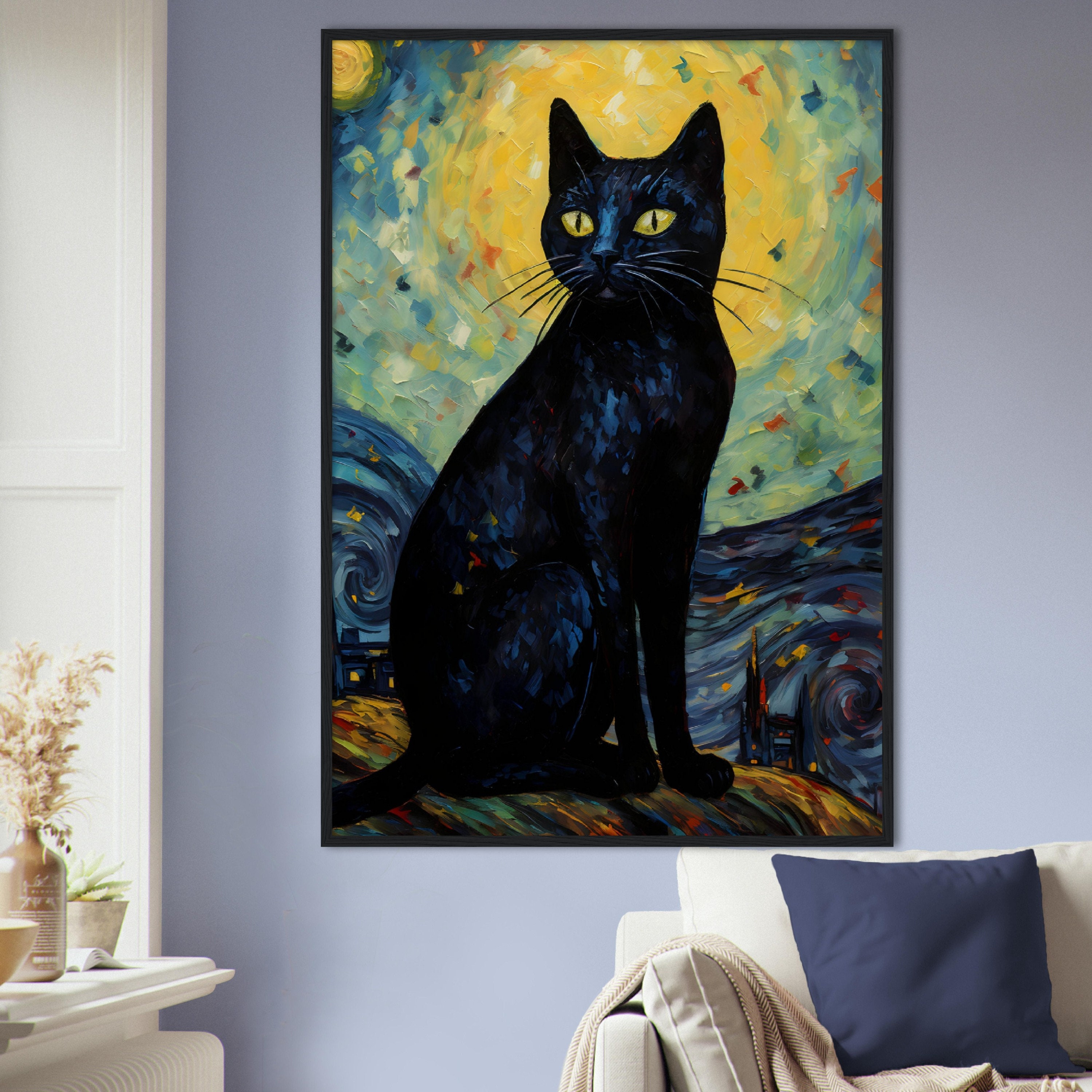 Van Gogh Cat Print Floral Cat Art Cat Poster Monet - Etsy