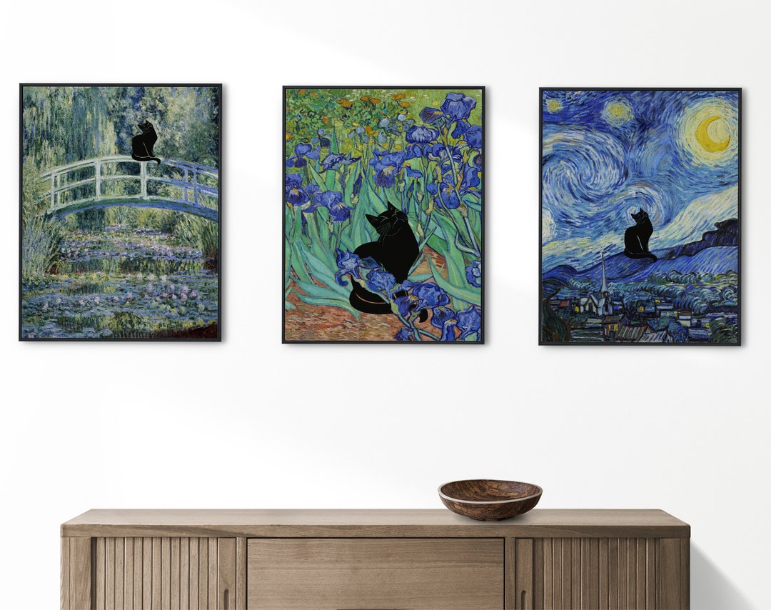 Monet Katze Poster, Van Gogh Katze Poster, Set von 3 Katzen Kunst ...