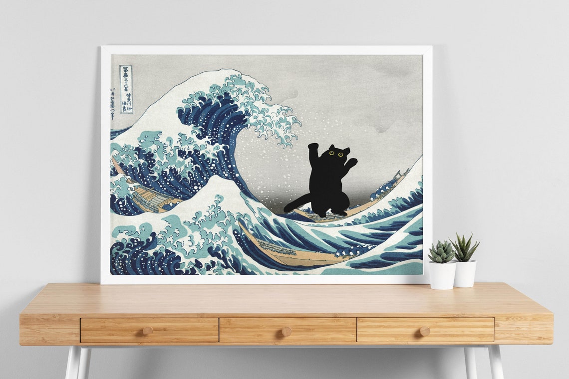 Cat Poster, the Great Wave Cat, Cat Art, Cat in Famous Art Print ...
