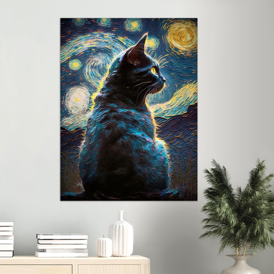 Van Gogh Cat Print, Floral Cat Art, Cat Poster Monet, Whimsical Cat ...
