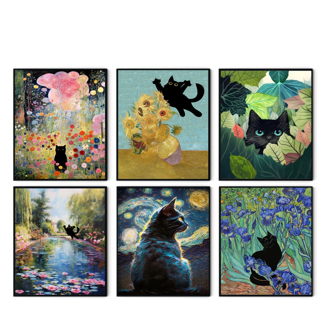 Cat Print Vincent Van Gogh, Eclectic Cat Wall Art, Giclée Monet ...