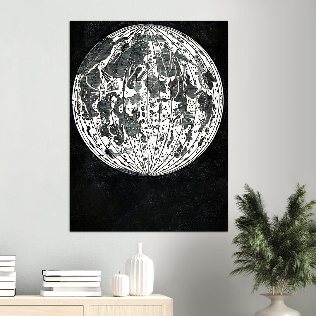 Vintage Moon Map, Antique Moon Print, Vintage Drawing Moon, Vintage ...