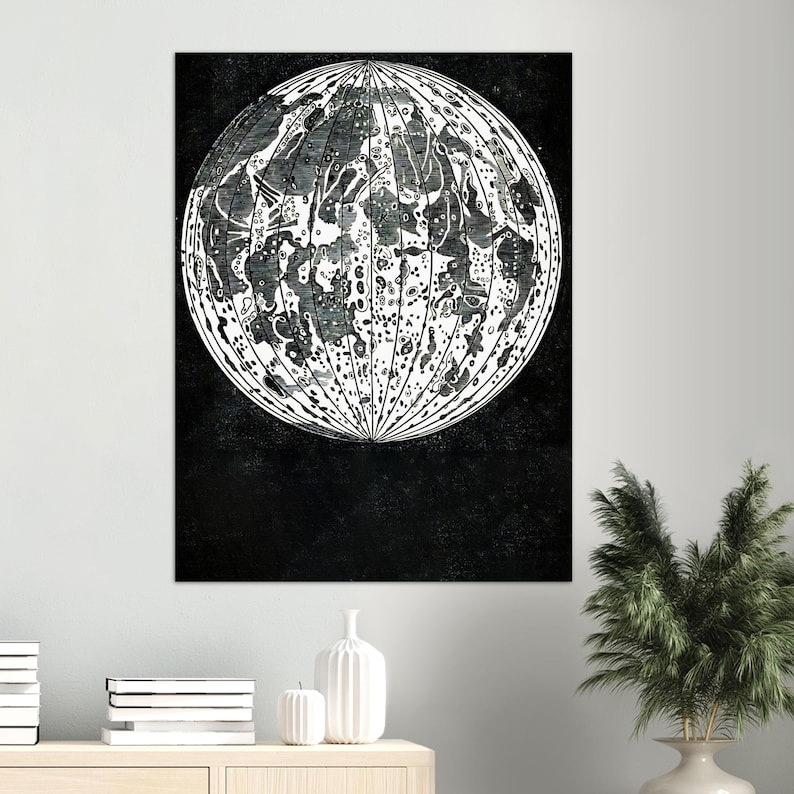 Vintage Moon Map Antique Moon Print Vintage Drawing Moon - Etsy