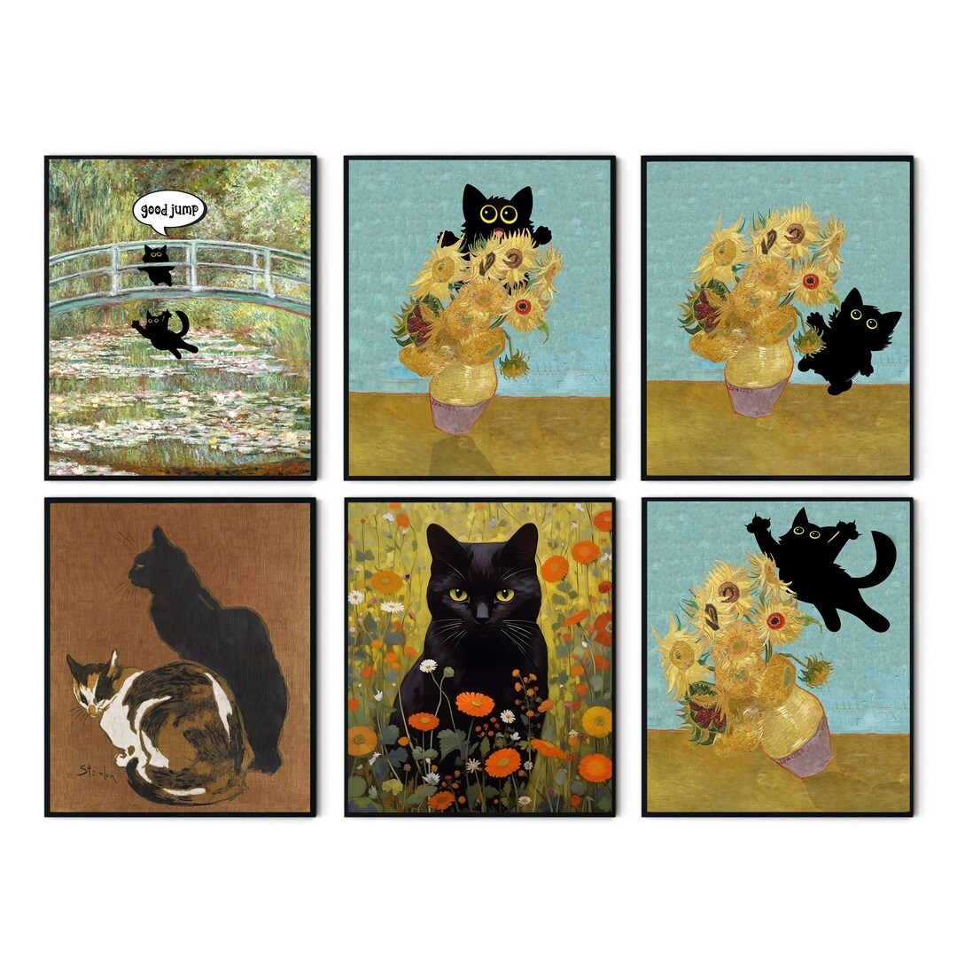 Cat Print Vincent Van Gogh, Eclectic Cat Wall Art, Giclée Monet ...