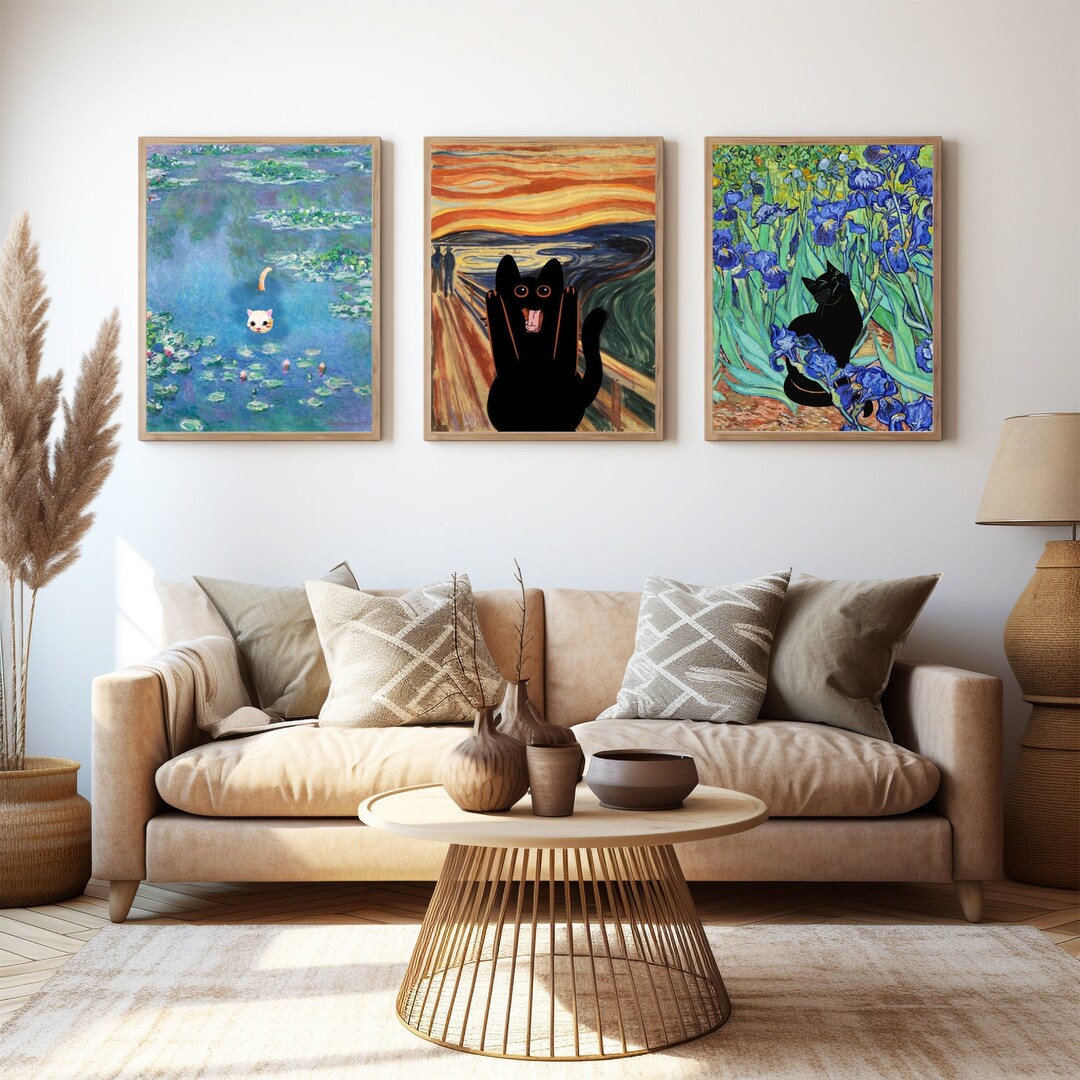 Cat Print Vincent Van Gogh, Edvard Munch Cat, Van Gogh Cat Poster, Cat ...
