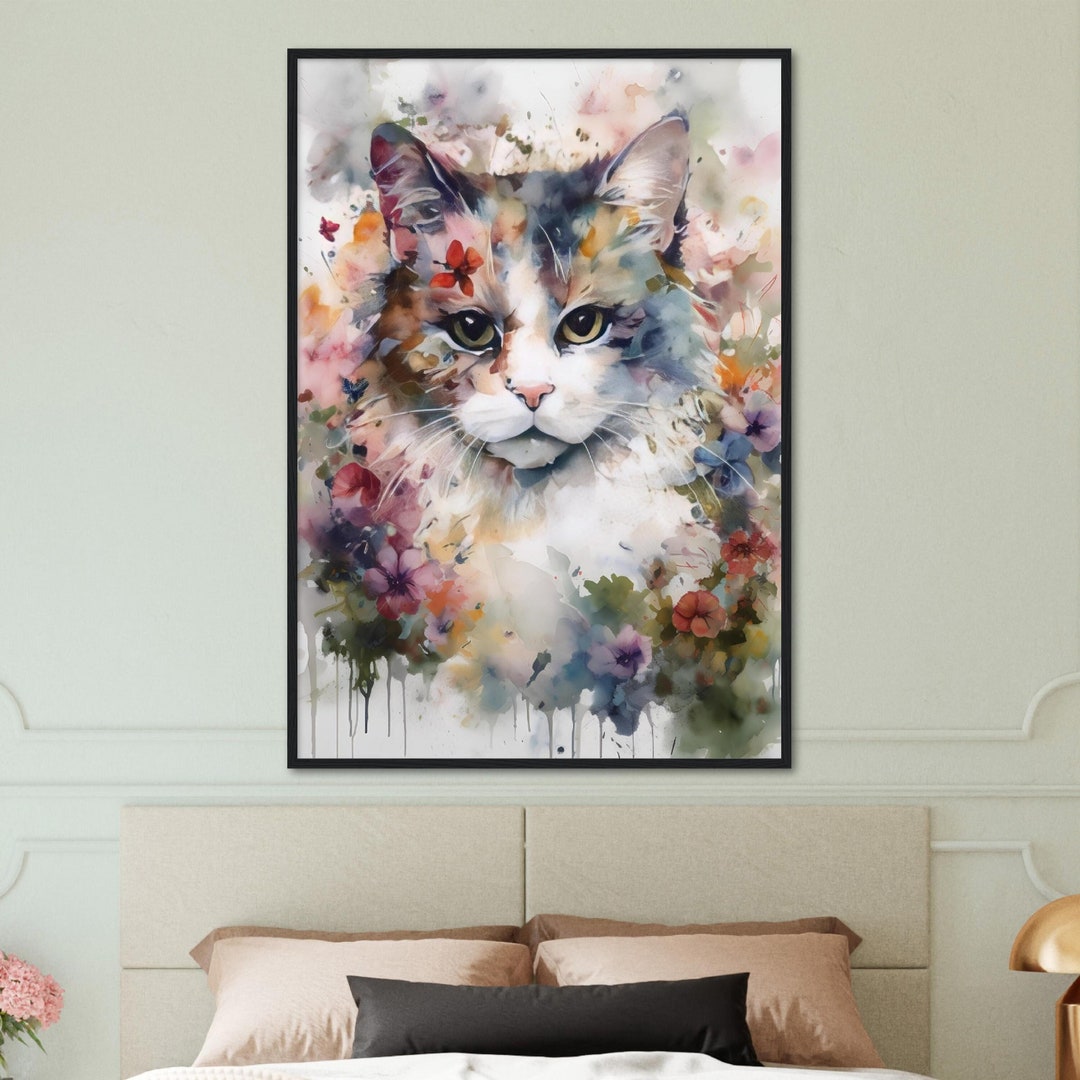 Monet Cat Pictures, Floral Cat Art, Cat Poster Monet, Whimsical Cat ...