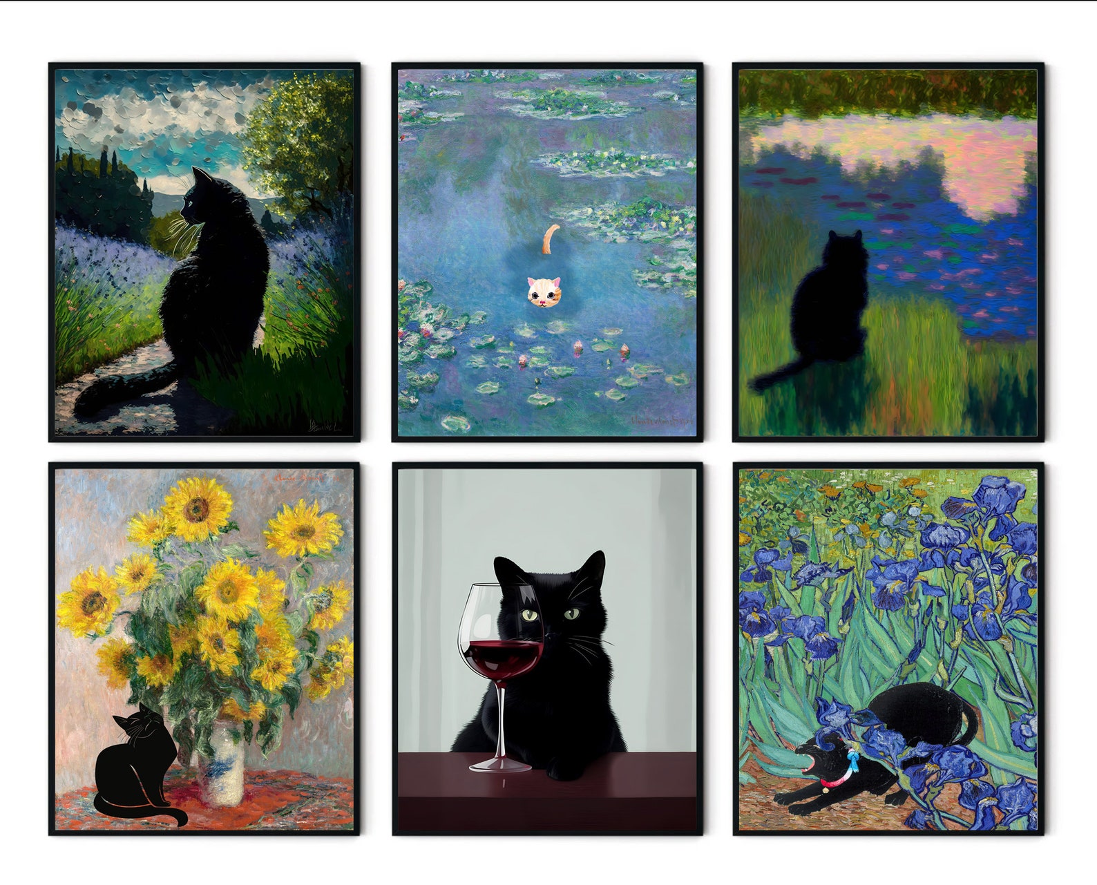 Cat Poster Set of 6 Monet Cat Print Van Gogh Cat Poster - Etsy